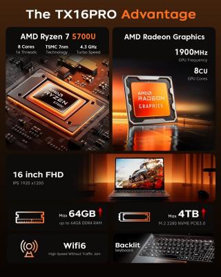 China 2025 Gaming Laptop, Laptop with AMD Ryzen 7 5700U (8C/16T, Up to 4.3GHz), 16GB RAM 512GB NVMe SSD Laptop Computer, Radeon RX Vega 8 Graphics, 16.1-inch FHD Display, WiFi 6, 53Wh Battery, Backlit KB for sale
