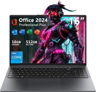 中国 16インチ Windows ラップトップ パソコン 16GB RAM 512GB SSD MS Office 2024 インテルコア I5 ラップトップ 販売のため