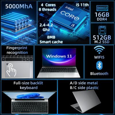 China 15.6 Inch Windows Laptop with Intel Core I5-1135G7 16GB RAM 512GB SSD and Windows 11 Pro for Business Use for sale