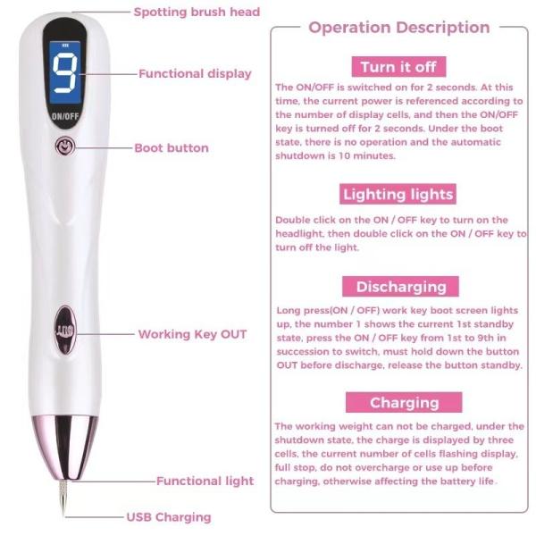 Quality 1-9 Power Intensity Levels Electric Beauty Freckle Removing Pen with Laser for sale