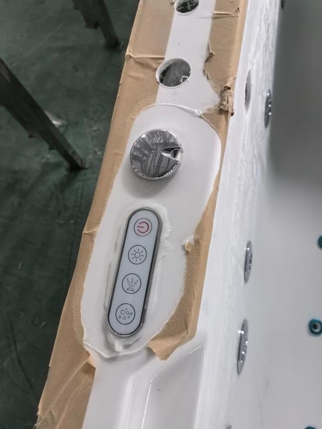 Rectangular Acrylic Whirlpool Massage Bathtub with Front Blue Glass