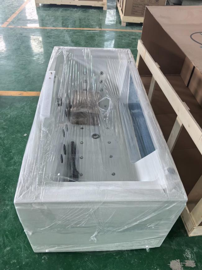Rectangular Acrylic Whirlpool Massage Bathtub with Front Blue Glass
