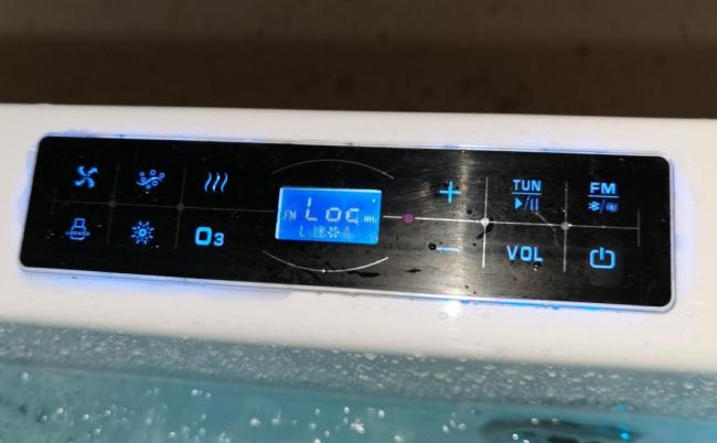 2 Person Rectangular Whirlpool Massage Bathtub with Front Blue Glass