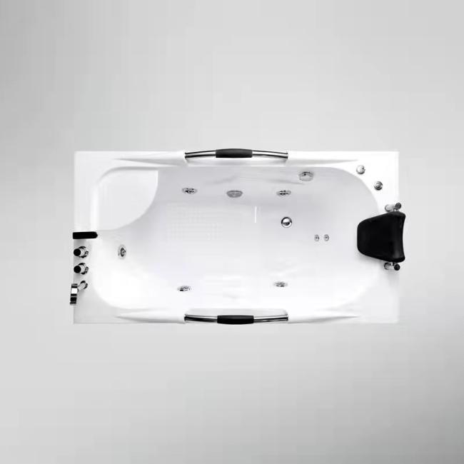 Rectangular Acrylic Whirlpool Massage Bathtub with Handles and Headrest From China Manufacturer