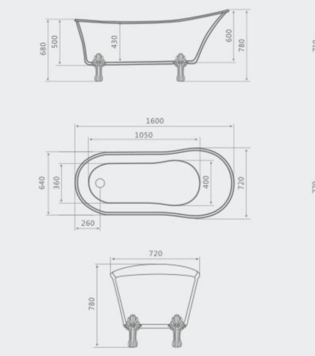 Double Ended Clawfoot Classical Acrylic Bathtub Freestanding