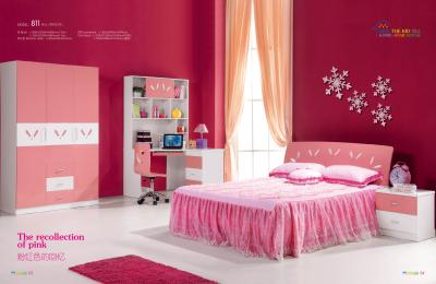 China modern painted MDF pink kids bedroom set furniture Foshan factory,#811 for sale