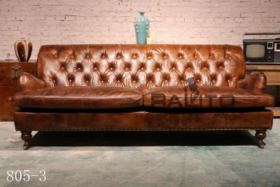 China luxury antique honey color 3 seater leather sofa furniture for sale