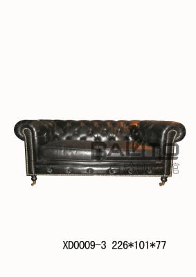 China Luxury antique 3 seater leather sofa furniture/rectangle three seat antique leather sofa for sale