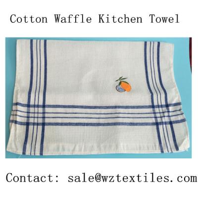 China pure white 100%cotton waffle kitchen/tea towel with embroidery for sale