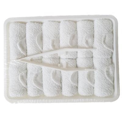 China 100% cotton lemon scented disposable airline hot cold towel in tray for sale