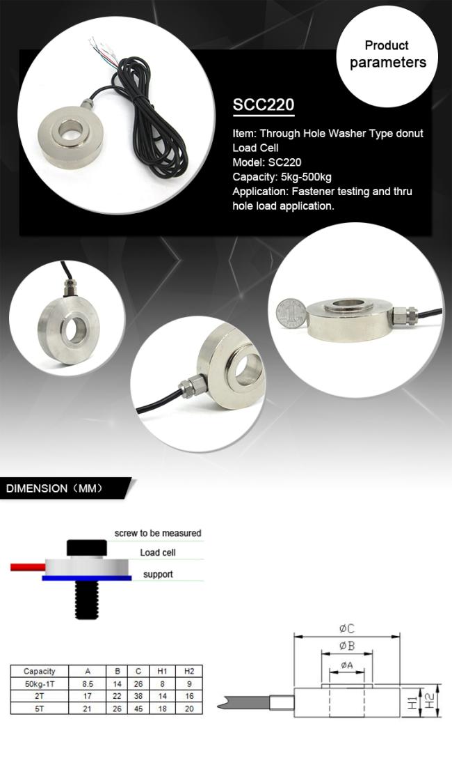 SC220 Strain Gauge Based Bolt Force Sensors Load Force Washer Transducer Through-Hole Load Cells washer type loadcells