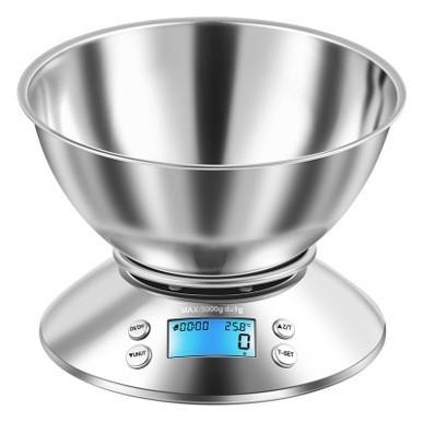 China Easy-to- Stainless Steel Kitchen Scale with Round Design and 2*1.5V AAA Battery for sale