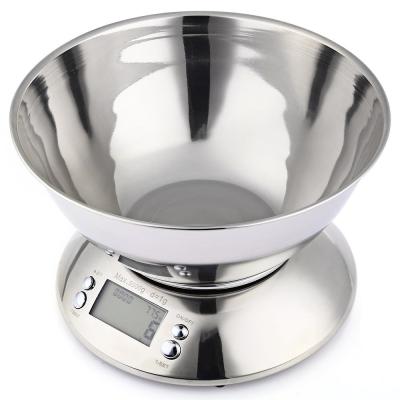 China Digital Multifunction Kitchen Scale 5kg Electronic Stainless Steel Food Weighing Scale with Large Removal Bowl for sale