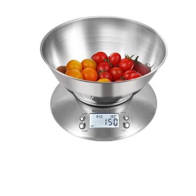 China 5kg Waterproof Digital Kitchen Scale Stainless Steel Electronic Food Weight Measuring Device Battery with ROUND Function for sale