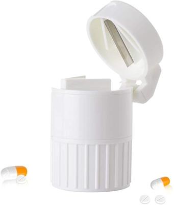 China Quick delivery Portable 4 in 1 Round Pill Box Cutter crusher medicine spliter grinder case tablet water cup pill boxes cases for sale
