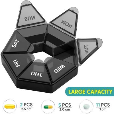 China High Quality Month Box Organizer Container Cases Organizers 7 Day Purse Different Medicine Plastic Pill Case Black for sale
