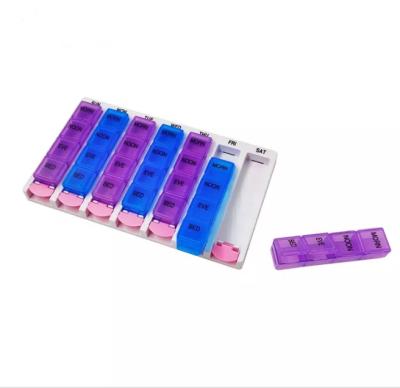 China Weekly Pill Box with 4 Cases Daily MORN NOON EVE BED Detach Button 28 Pill Storage Cases Smart Pill Organizer for sale
