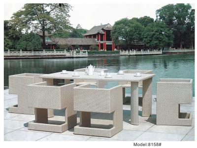 7-piece white PE rattan wicker hotel dining set for 6 people -8158