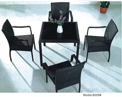 5-piece black PE wicker rattan outdoor patio dining set for 4 people with 4 arm chairs-8059