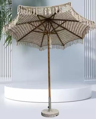 China 9 ft LA CONCHA Umbrella Macrame Parasol Rope Crochet Woven Patio Umbrella Parasol With Tassels Tassels Woven Canopy Umbrella for sale