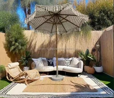China 9 ft Hotel Tassel Beach Umbrella Fringe Umbrella World Market Cotton Rope Woven Crochet Tassel Canopy Umbrella Parasol for sale