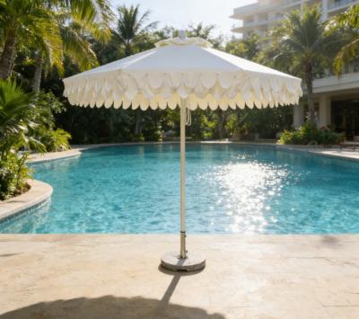 China 9FT Octagonal White Umbrella with Double Scalloped Fringe for Patio Deck  Garden for sale