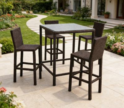 China Outdoor  Stackable Comfortable Dining Table Set with 4 Chairs PE Rattan Patio Furniture for Courtyard for sale