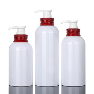 China da lavagem vazia vermelha branca do corpo do champô da bomba de 350ml 500ml garrafas redondas plásticas da loção do recipiente à venda