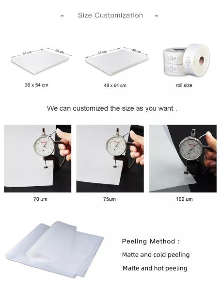 75 Mic Matte Polyester Release Film 48*64cm Offset Printing Film Voor Kleding