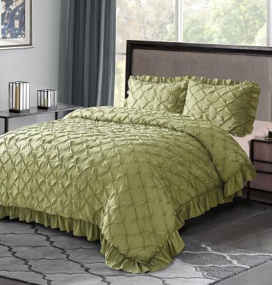 China Comforter set with ruffled trim - 85gsm microfiber solid,  filled with 200gsm poly, with invisible quilting technique for sale