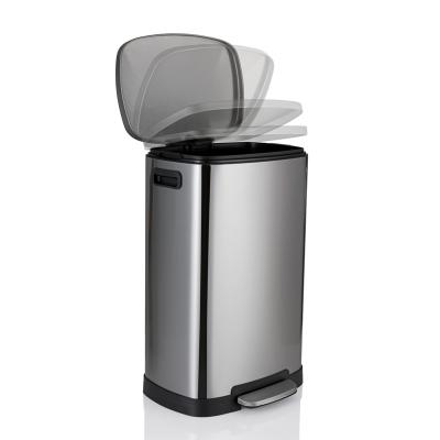 China Silver Color Stainless Steel 13 Gallon Trash Can Rectangular Shape for sale