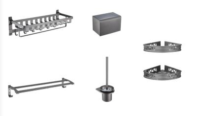 China Gunmetal Gray Aluminum Bathroom Hardware Set with Towel Rack, Toilet Paper Holder, Double Towel Bar, Toilet Brush & Corner Shelf, OLE 8802 for sale