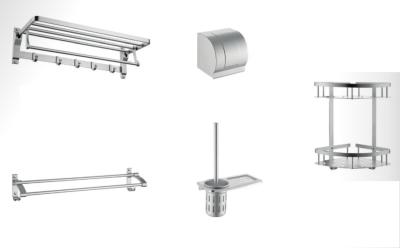 China Glossy Aluminum Bathroom Hardware Set with Towel Rack, Toilet Paper Holder, Double Towel Bar, Toilet Brush & Corner Shelf, OLE 8806-1 for sale