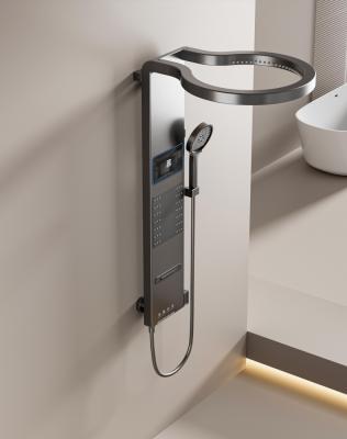 China Stainless Steel Four-Function Deluxe Shower Panel Tower with Rainfall Shower, Body Jets, Hand Spray & LED Display, W8 - Grey for sale