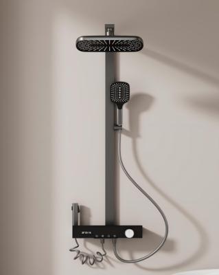 China Four-Function Deluxe Shower Panel Tower System with Rainfall Shower, Body Jets, Hand Spray & Wide Shelf, 4226 Gunmetal Grey for sale