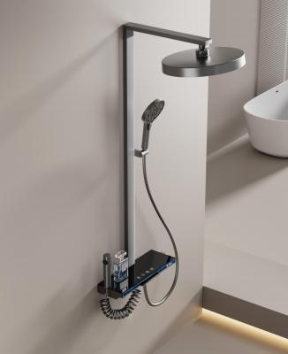 China Four-Function Deluxe Shower Panel Tower System with Rainfall Shower, Body Jets, Hand Spray & Wide Shelf, 4175 Gunmetal Grey for sale