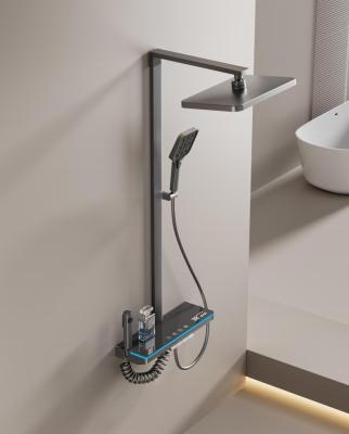 China Four-Function Deluxe Shower Panel Tower System with Rainfall Shower, Body Jets, Hand Spray & Wide Shelf, 4151 Gunmetal Grey for sale