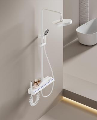China Four-Function Deluxe Shower Panel Tower System with Rainfall Shower, Body Jets, Hand Spray & Wide Shelf,, 4046 White for sale