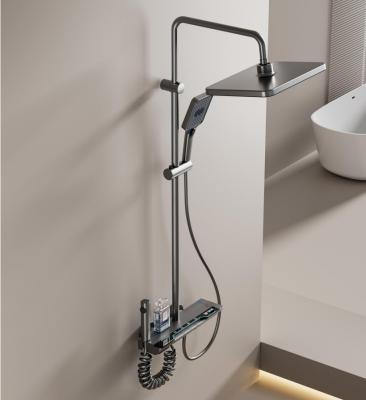 China Four-Function Deluxe Shower Panel Tower System with Rainfall Shower, Body Jets, Hand Spray & Wide Shelf, 4152 Gunmetal Grey for sale