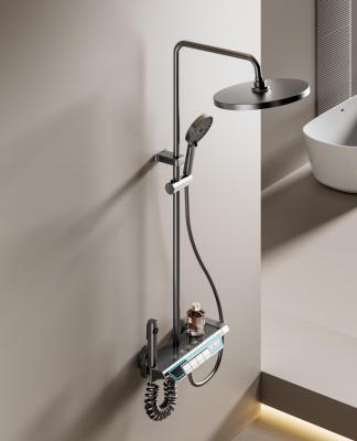 China Four-Function Deluxe Button Shower Set with Digital Display & LED Ambient Light, 4170 Gunmetal Grey for sale