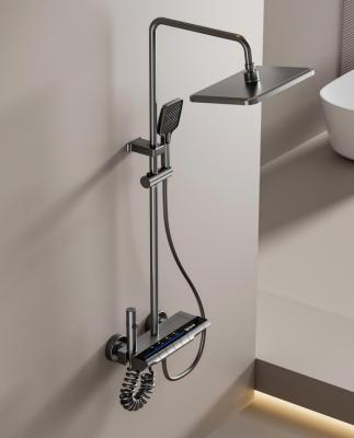 China Four-Function Deluxe Button Shower Setwith Digital Display & LED Light, 4174 Gunmetal Grey for sale