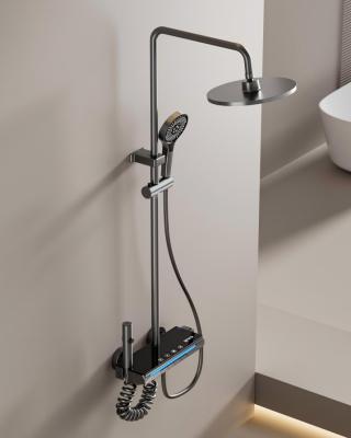 China Four-Function Deluxe Button Shower Set with Digital Display & LED Ambient Light, 4187 Gunmetal Grey for sale