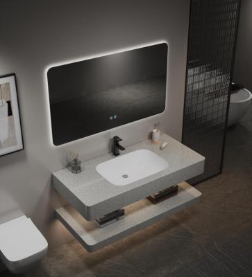 China Premium Sintered Stone Bathroom Vanity with LED Mirror & Integrated Basin – 03-1 Starry Grey for sale