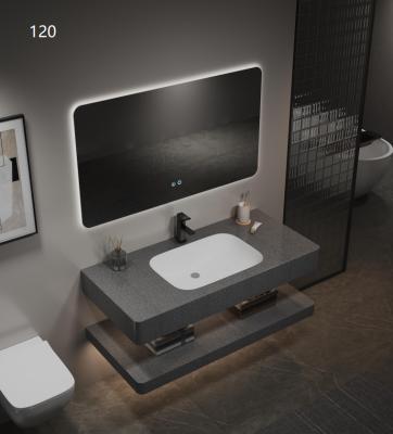 China Premium Sintered Stone Bathroom Vanity with LED Mirror & Integrated Basin –  03-2 Deep Black for sale