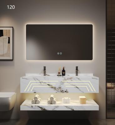 China Premium Sintered Stone Bathroom Vanity with Integrated Basin and Mirror – Modern Wall-Mounted Sink Cabinet - 09 Cold Jadeite Marble for sale