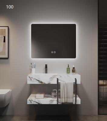 China Premium Sintered Stone Bathroom Vanity with Integrated Basin and Mirror – Modern Wall-Mounted Sink Cabinet - 010 Cold Jadeite Marble for sale