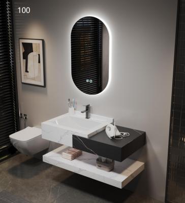 China Premium Sintered Stone Bathroom Vanity with Integrated Basin and Mirror – Modern Wall-Mounted Sink Cabinet - 011 Fish Belly White + Lauren Black Gold for sale