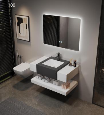 China Premium Sintered Stone Bathroom Vanity with Integrated Basin and Mirror – Modern Wall-Mounted Sink Cabinet - 012 Black + White for sale