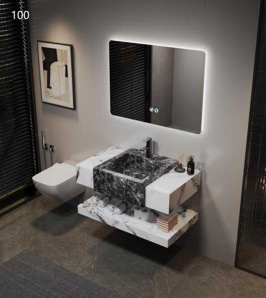 Quality Premium Sintered Stone Bathroom Vanity with Integrated Basin and LED Mirror - 013 Cold Jadeite + Crimea Grey for sale