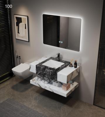 China Premium Sintered Stone Bathroom Vanity with Integrated Basin and LED Mirror - 013-2 Cold Jadeite + Crimea Grey for sale